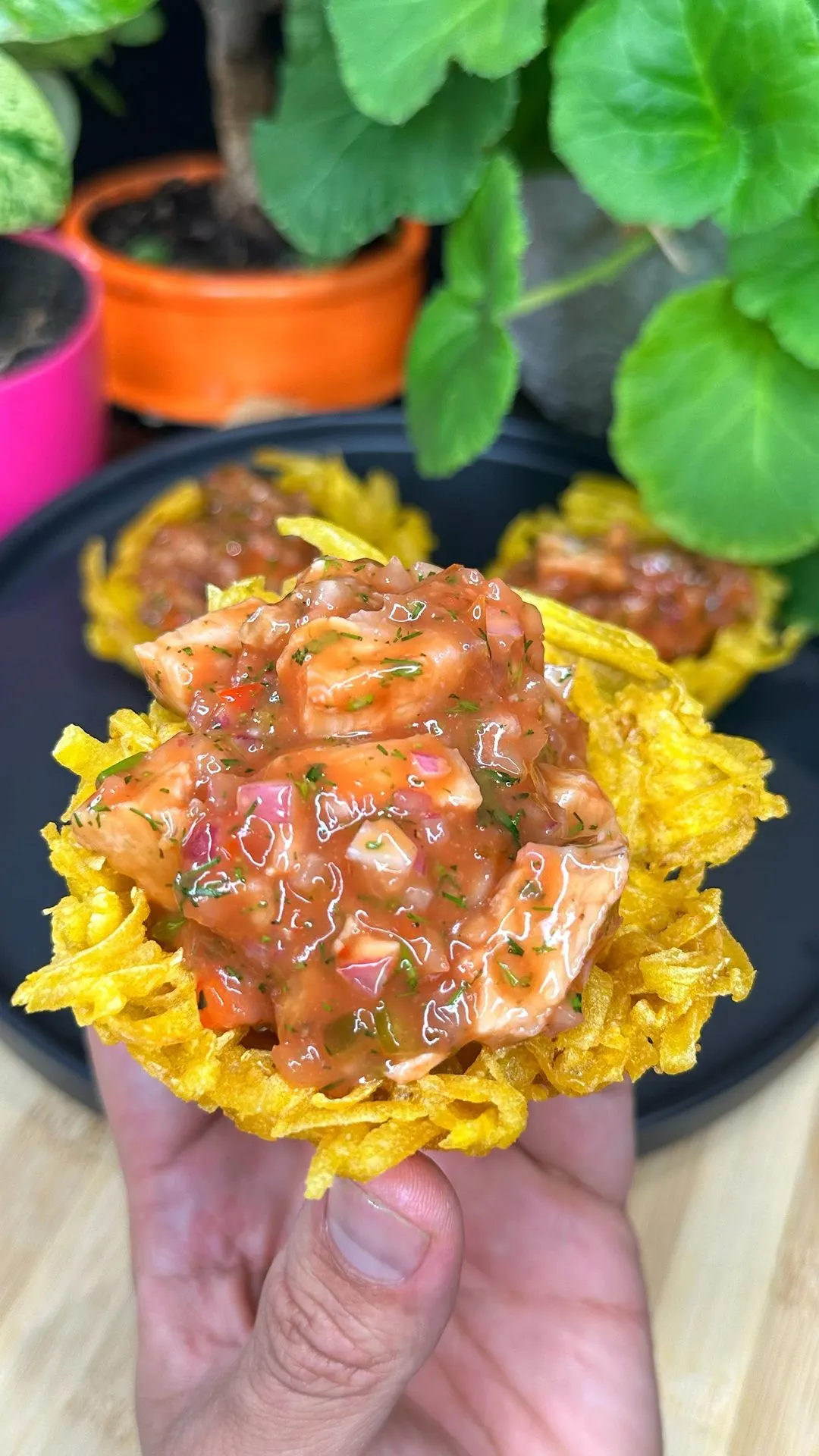 Chicharrón Cocktail with Plantain Baskets | Provecho